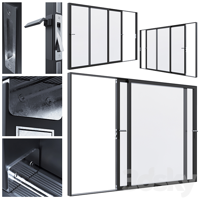 Set of sliding metal windows and doors 3D Max - 3DMAXTER