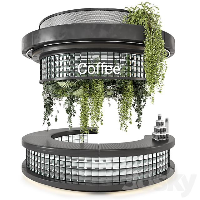 Coffee Reception Desk With Plants - Restaurant Set 2039 3D Max - 3DMAXTER